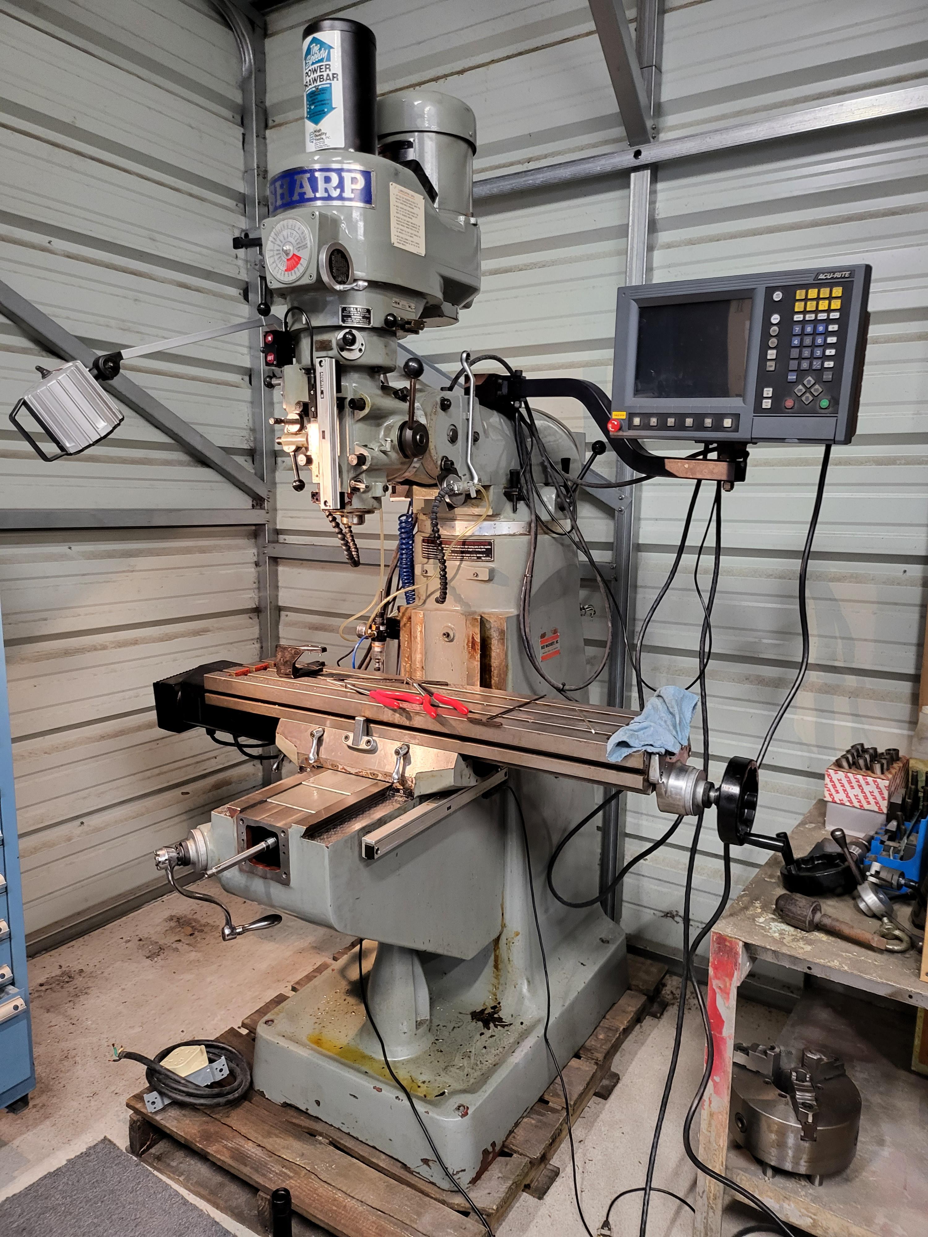 Sharp LMV-42 w/Acu-Rite Millpower 2-Axis CNC Vertical Knee Mill (#4945)